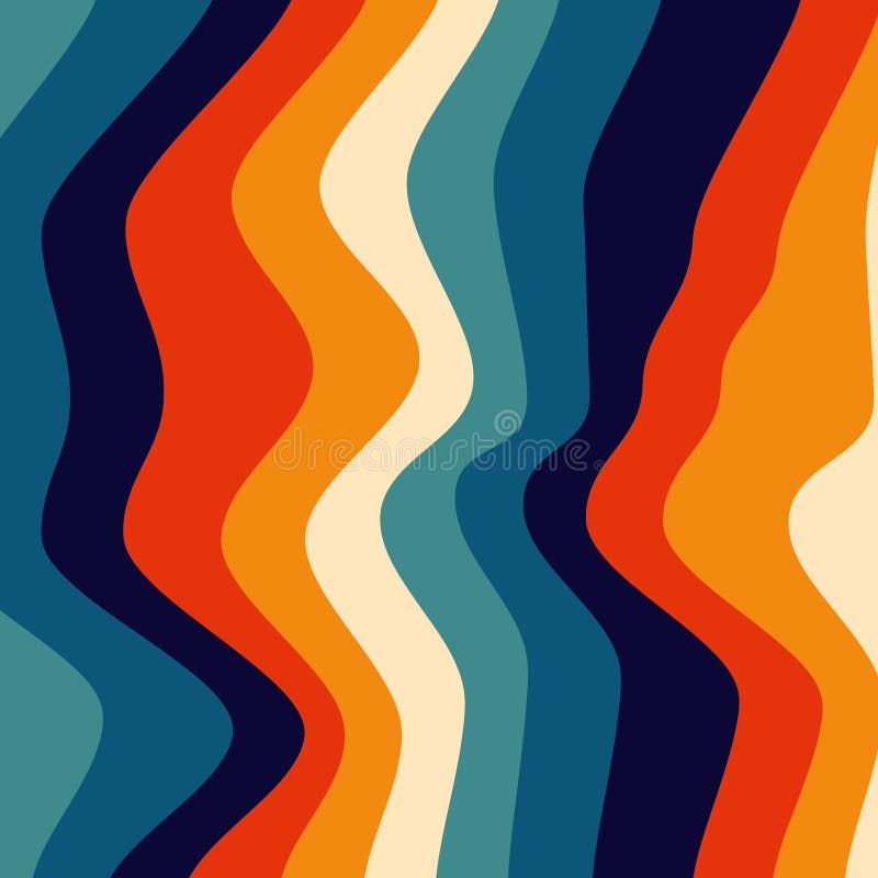 Abstract Background of Groovy Wavy Lines Design in 1970s Hippie Retro ...