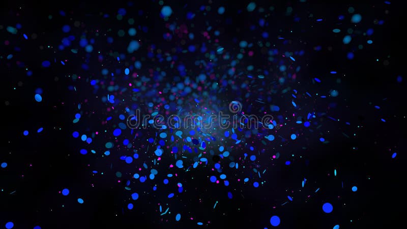 Group of Blue and Purple Particles Floating on a Black Background. 3d ...