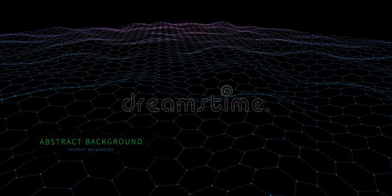 Abstract Background Hexagonal Wire Frame Wavy Surface. Technology Concept Virtual Data Stock ...