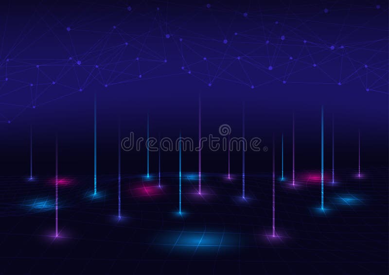 Abstract Background Hi-tech Grid Multicolored Glowing Lines and Blue ...