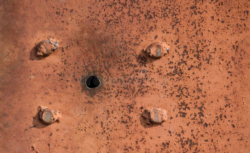 Abstract Background with Hole and Screws, and Texture Rust Orange-brown ...