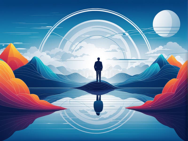 Abstract Background with Human Head and a Moon Stock Illustration ...