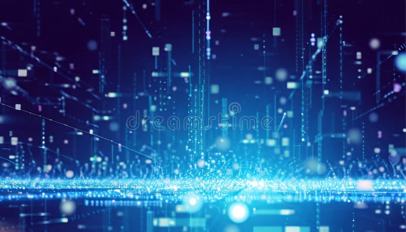 Abstract Futuristic Exploding Pixel Neon Blue Glowing Pattern ...