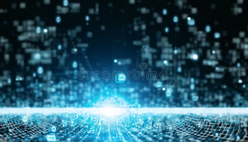 Abstract Futuristic Exploding Pixel Neon Blue Glowing Pattern ...