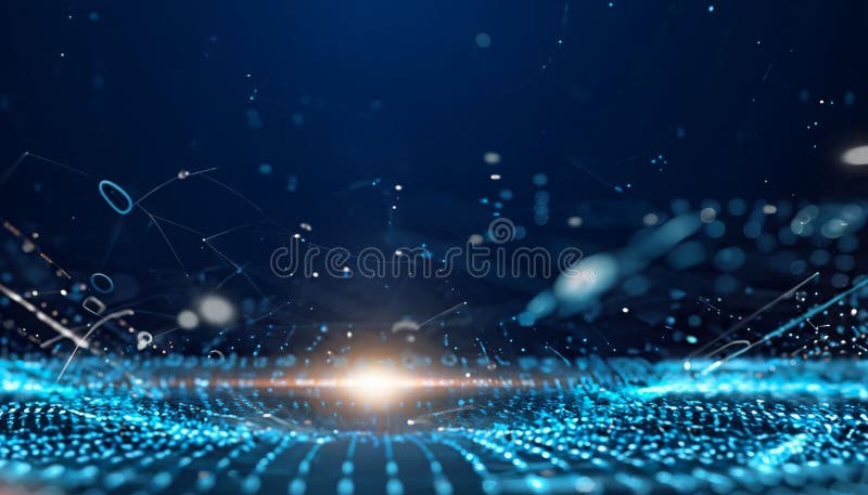 Abstract Futuristic Exploding Pixel Neon Blue Glowing Pattern ...