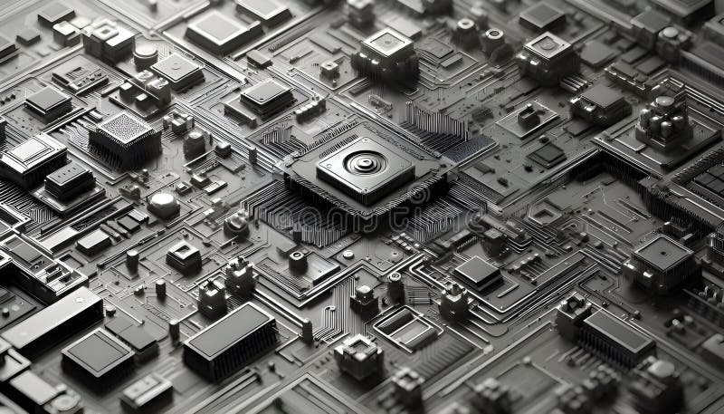 Abstract Background Inside of a Futuristic Computer Hardware Stock ...