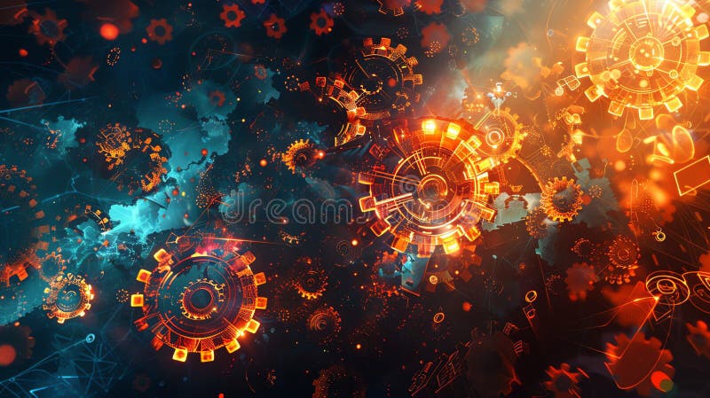 Abstract Background with Interconnected Gears and Cogs, Symbolizing ... Abstract Background with Interconnected Gears and Cogs, Symbolizing ...
