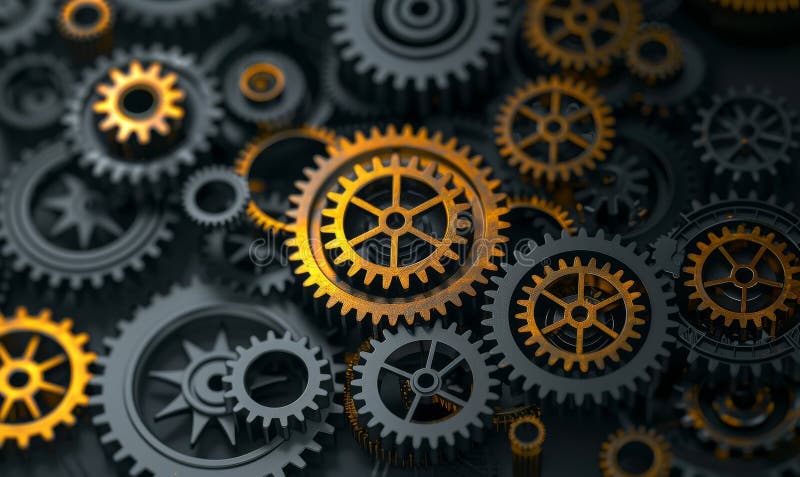 Abstract Background of Interlocking Metallic Gears in Grey and Gold ...