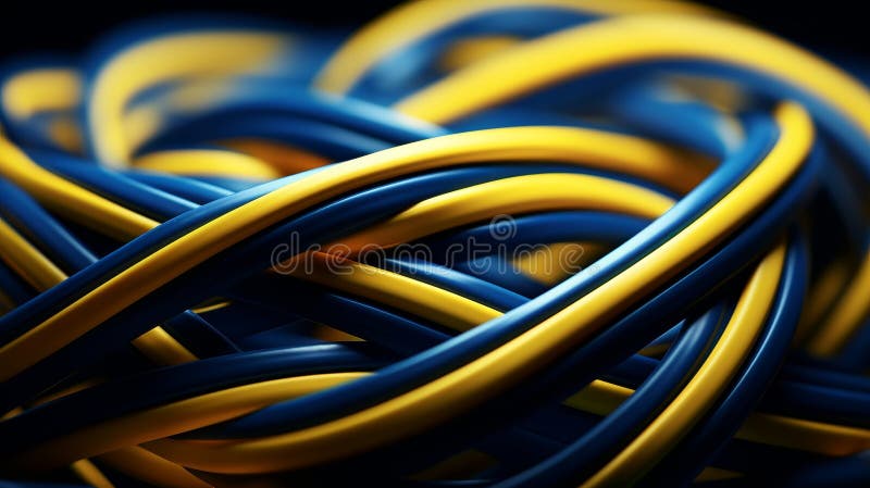 Abstract Background of Intertwined Blue and Yellow Cables, Symbolic of ...