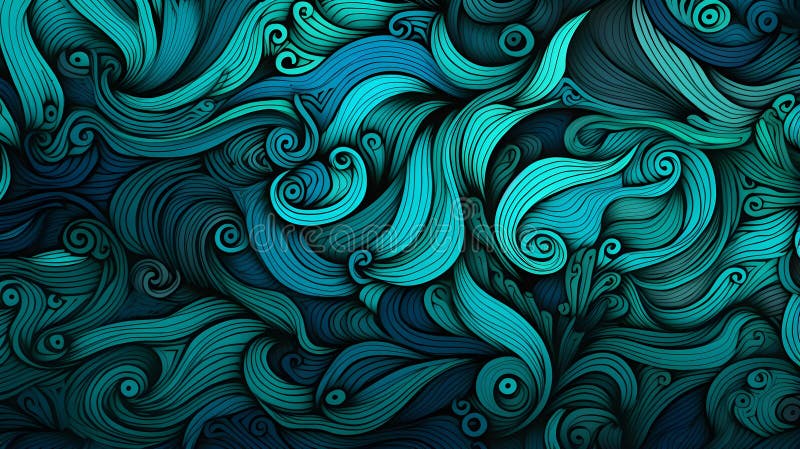 Abstract Background of Intricate Patterns in Cyan Colors. Antique ...