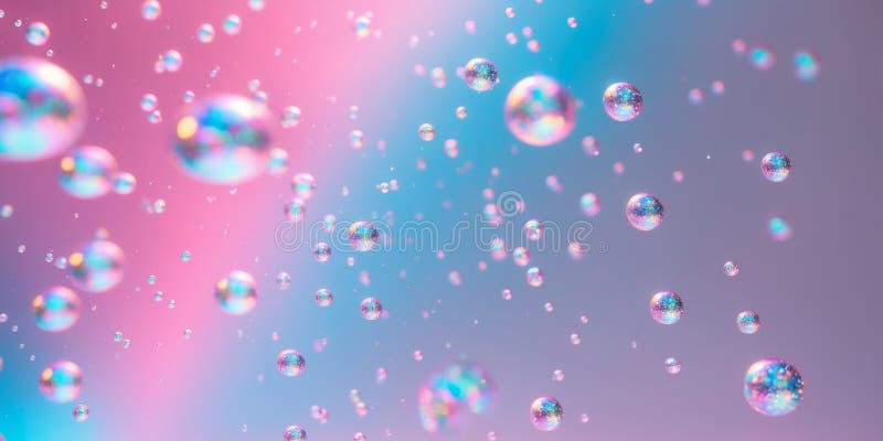 Abstract Background with Iridescent Bubbles on a Pink and Blue Gradient ...