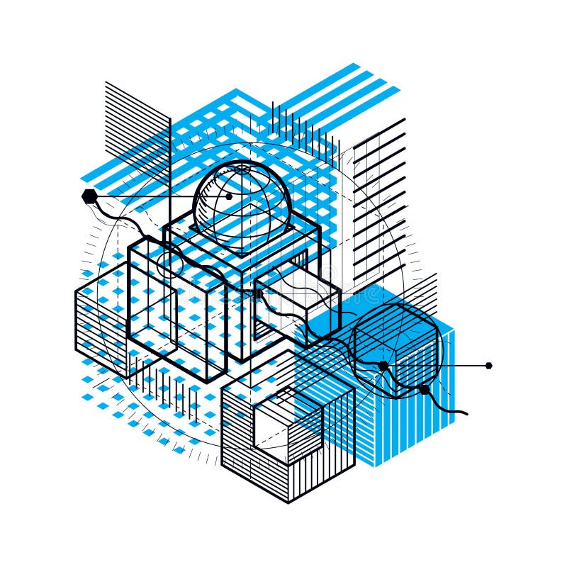 Abstract Background with Isometric Elements, Vector Linear Art W Stock ...