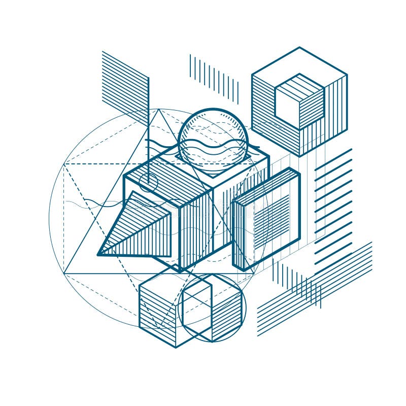 Abstract Background with Isometric Elements, Vector Linear Art W Stock ...