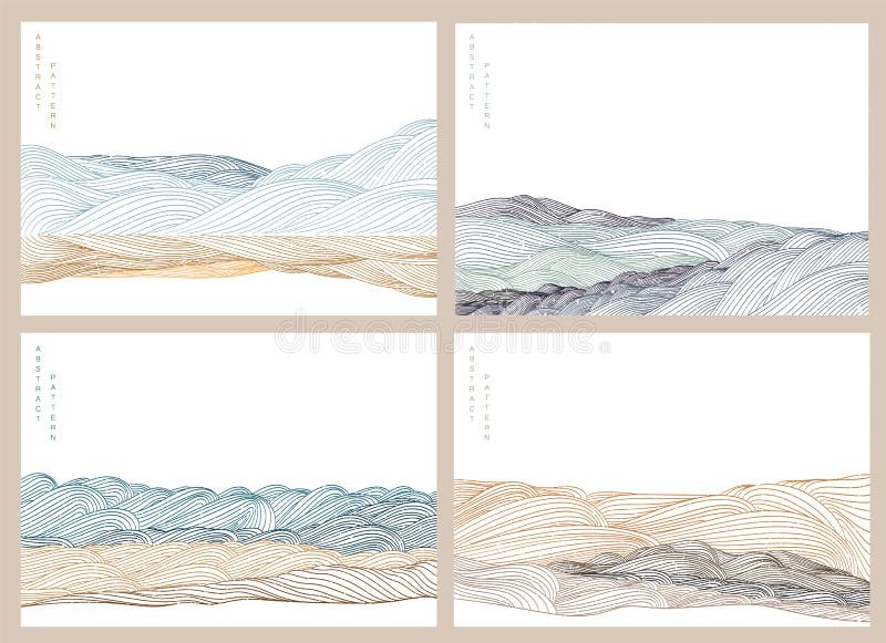 Abstract Background with Japanese Wave Pattern Vector. Line Elements ...