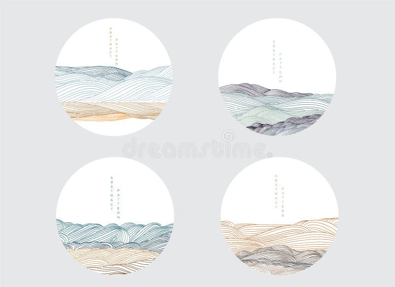 Abstract Background with Japanese Wave Pattern Vector. Line Elements ...