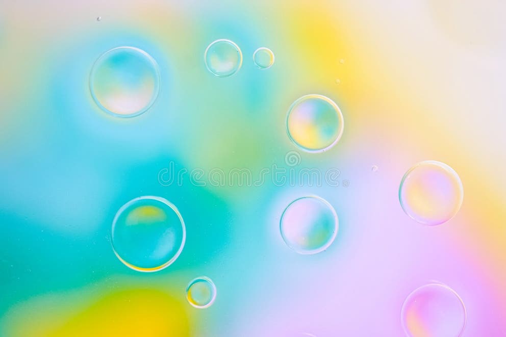 Abstract Background with Large Round Bubbles on a Blurred Background of Pastel Colors. Bubbles ...