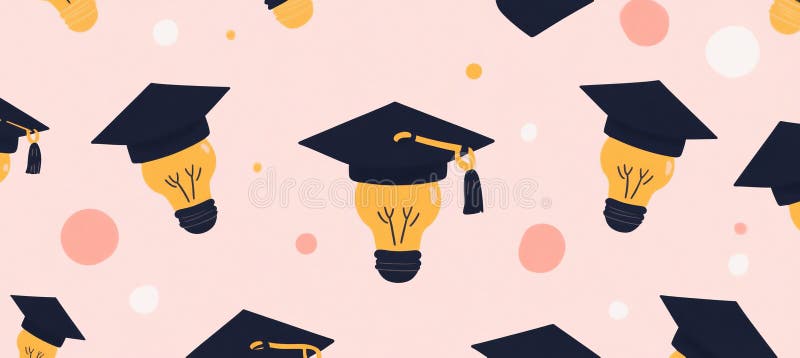 Abstract Background with Light Bulbs and Graduation Caps, Education and ...