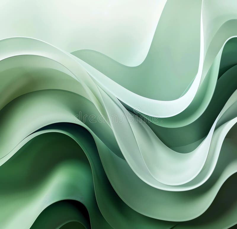 Abstract Background with Light Green and White Waves, Light Emerald and ...