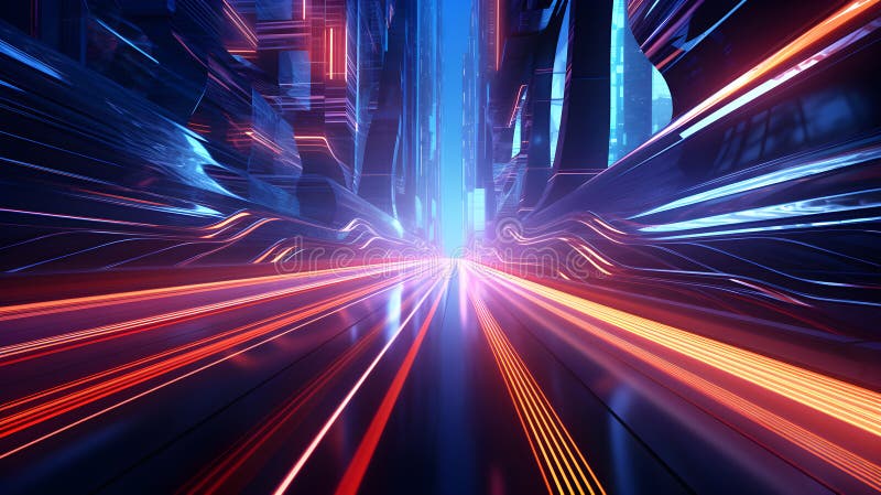 Abstract Background of Light Lines Distorted Curves and Neon Lights ...