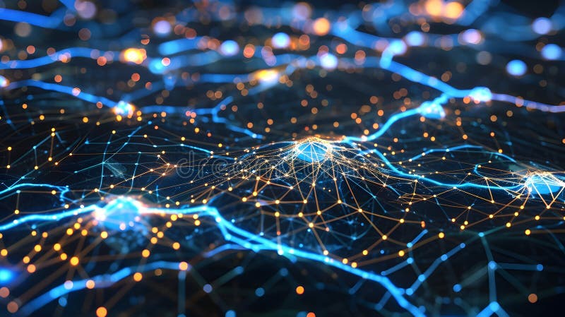 Abstract Background with Lights 3d Rendered Neuron Network with ...