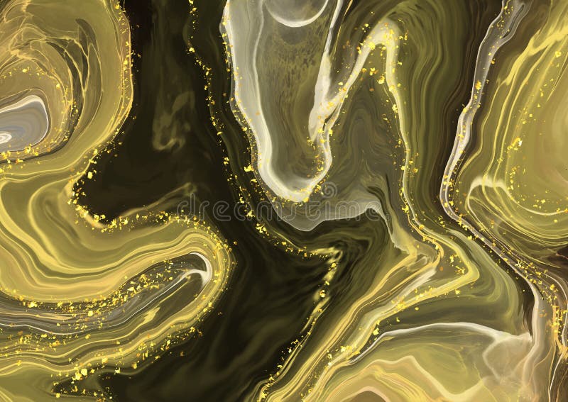 Abstract Background with Liquid Marble Design and Gold Glitter Elements ...