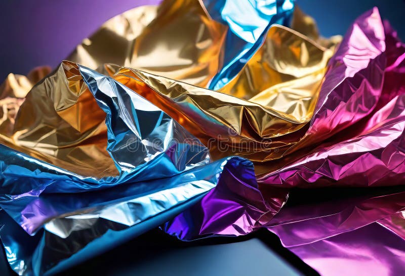 Abstract Background Made of Crumpled Foil, Reflection of Multicolors ...