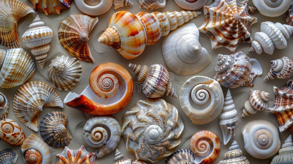 Abstract Background Made of Shells of Different Shapes and Sizes, Top ...