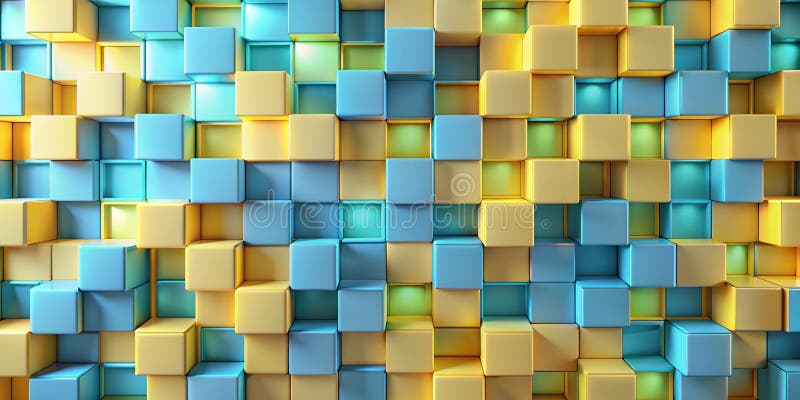 Abstract Background Made of Yellow and Light Blue Neon Blocks AI ...