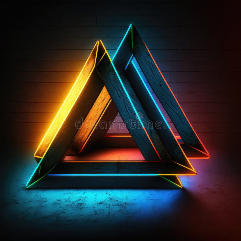 Abstract Background with Magic Neon Lighting Triangle on Dark ...