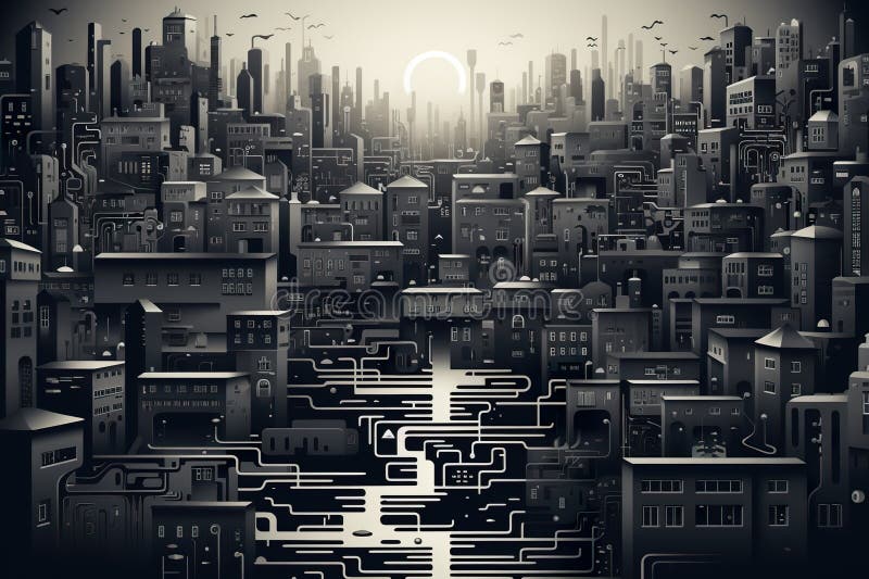 Abstract Background Map Buildings and Streets Attached QR Code. Stock ...