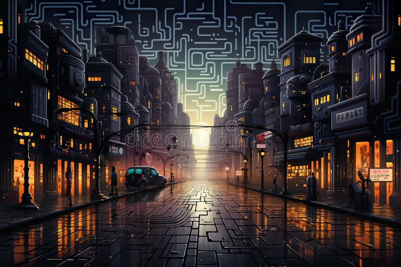 Abstract Background Map Buildings and Streets Attached QR Code. Stock ...