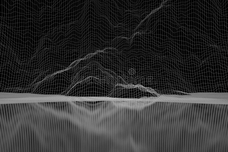 Abstract Background with Mesh, Net, Curved Wireframe Over Reflective ...