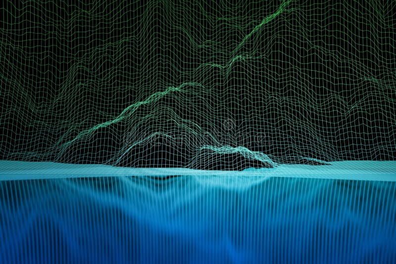 Abstract Background with Mesh, Net, Curved Wireframe Over Reflective ...