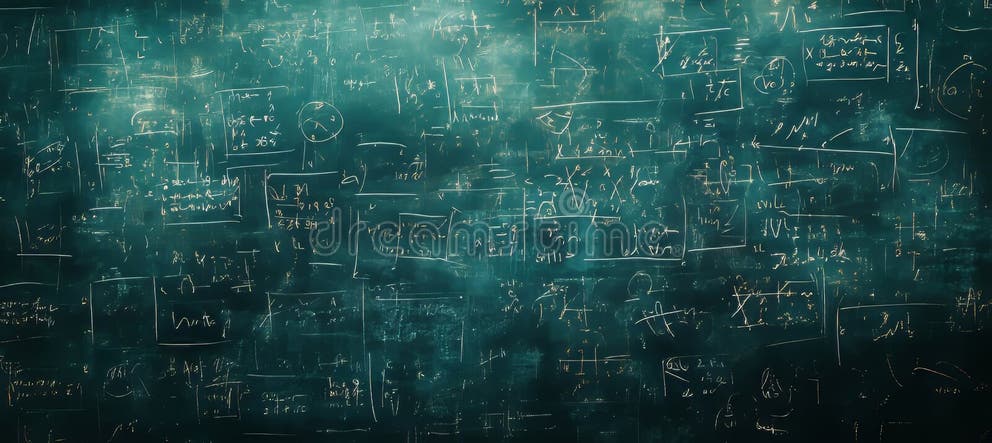 Abstract Background with Messy White Mathematical Formulas on Teal ...