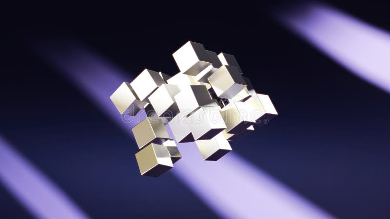 Abstract Background of Metal Cubes Hanging in the Air. Concept of Unity ...
