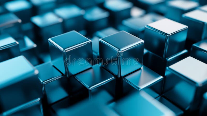 Abstract Background with Metallic Square Blocks in a 3D Illustration ...