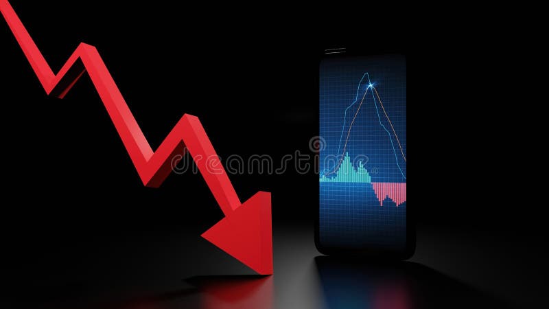 Background of Mobile Phone with Red Arrow Stock Market Graph MACD ...