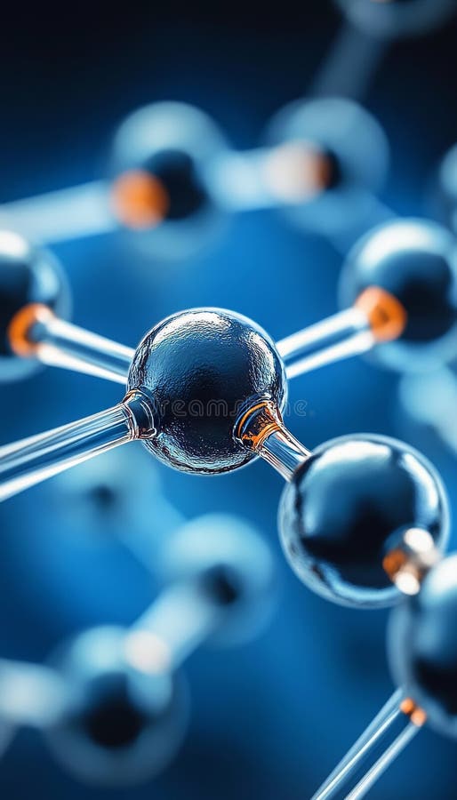 Abstract Background with Molecules, Atoms and Bonds. Blue 3D Chemical ...