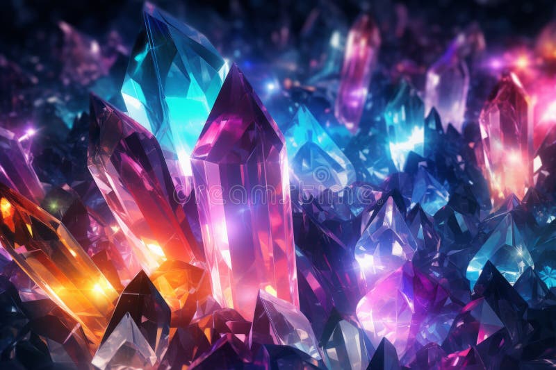 Abstract Background of Multicolored Shining Crystals with Refraction of ...