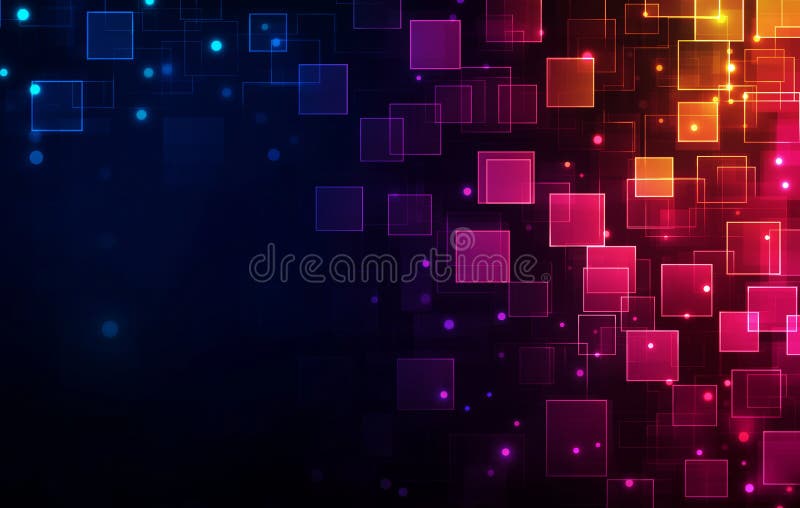 Abstract Background with Multicolored Squares and Glowing Lights ...