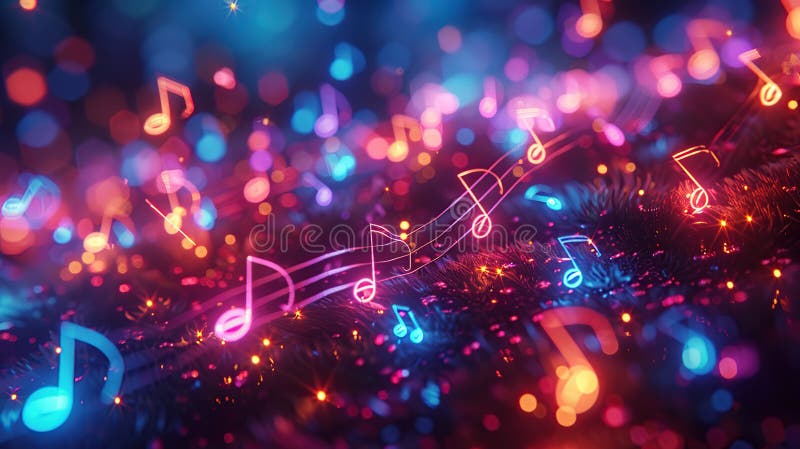 Abstract Background with Music Notes Glowing in Blue and Orange Light ...