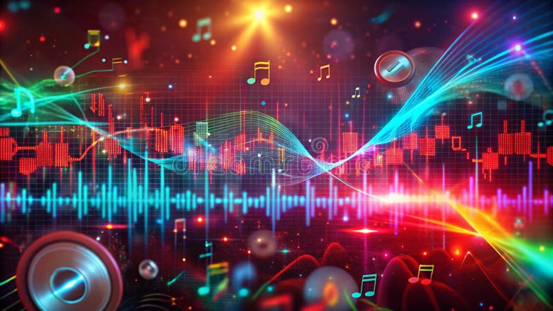 Abstract Background with Music Notes and Sound Waves Stock Photo ...
