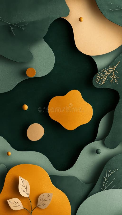 Abstract Background, Muted Mustard and Green Wave Pattern, Paper Carved ...