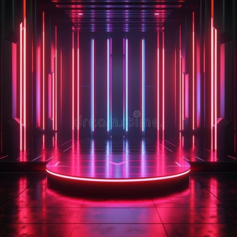 Abstract Background with Neon Lights, 3d Rendering. Computer Digital ...