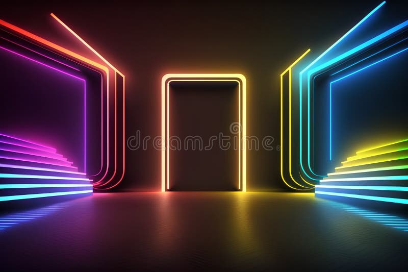Abstract Background with Neon Lights. 3D Rendering. Neon Tunnel Stock ...