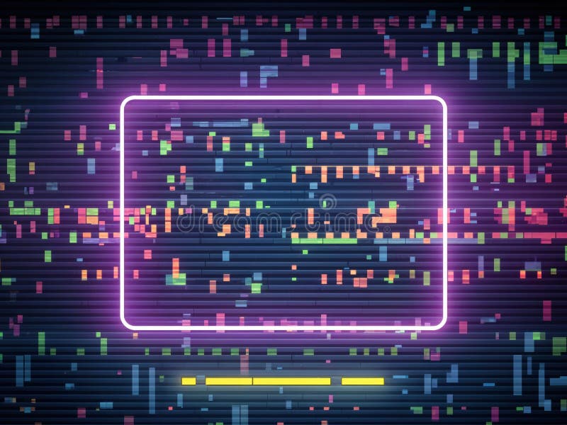 Abstract Background with Neon Lights and Square Frame. Retro Neon ...