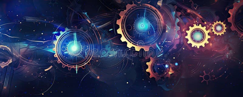 Abstract Background with a Network of Interconnected Gears and ...