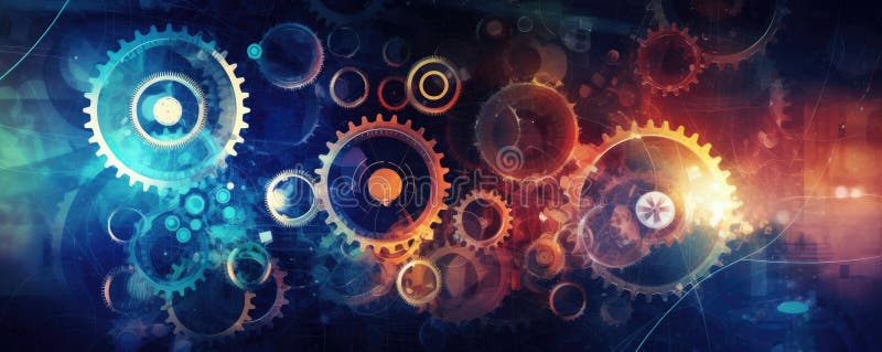 Abstract Background with a Network of Interconnected Gears and ...