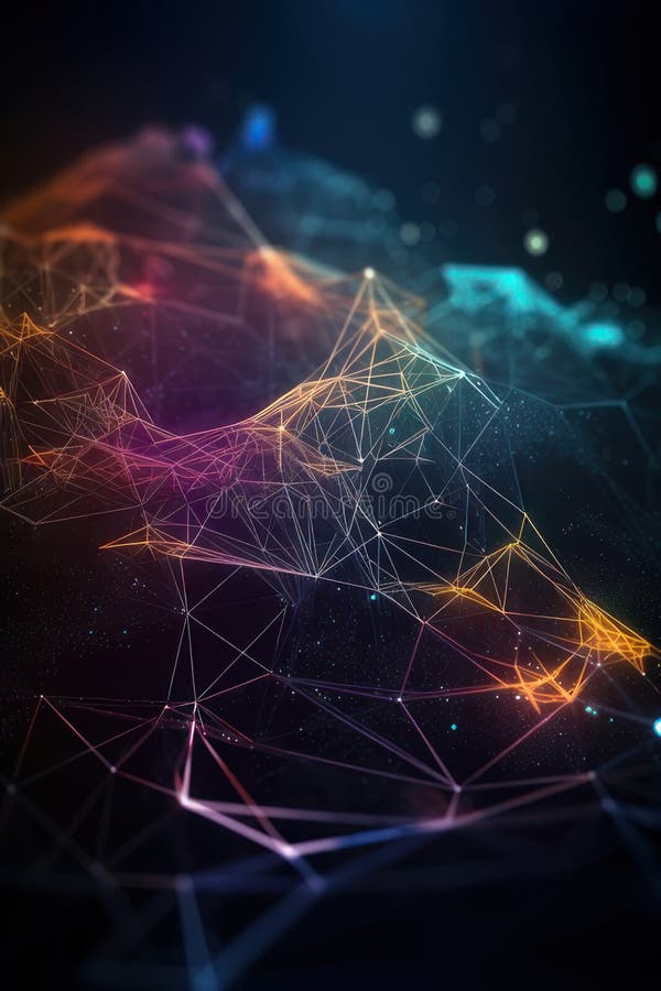 Abstract Background. Network Structure, Metaverse, Colored Neon Lines ...