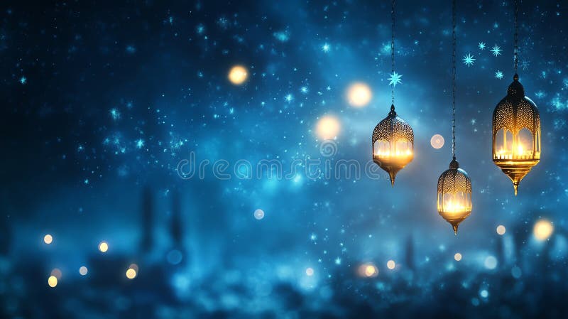 Abstract Background - Night Sky with Lanterns, Stars, and Soft Focus ...
